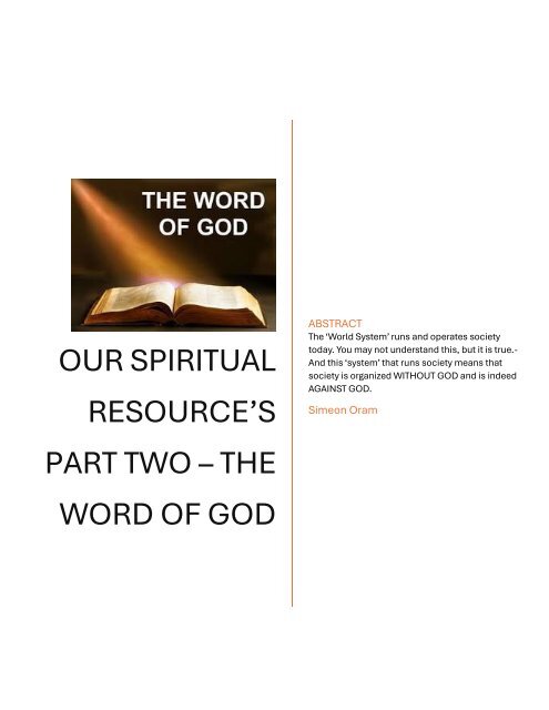 Spiritual resources part 2 The Word of God