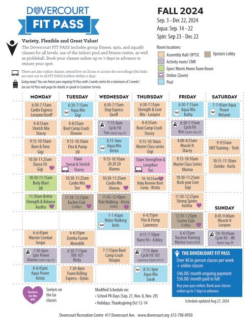 Dovercout fall 2024 FIT PASS SCHEDULE FLYER