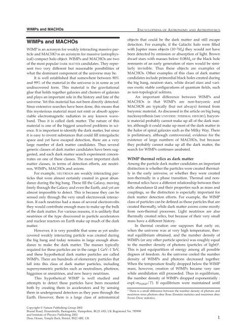 WIMPs and MACHOs - Caltech Astronomy