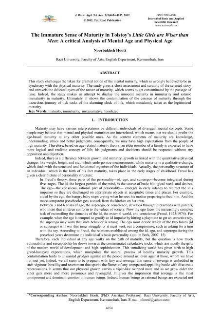 The Immature Sense of Maturity in Tolstoy's Little Girls are Wiser ...