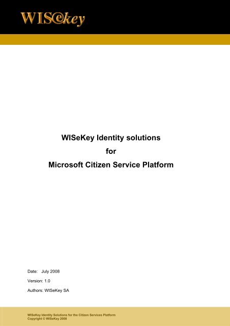 WISeKey Identity solutions for Microsoft Citizen Service Platform