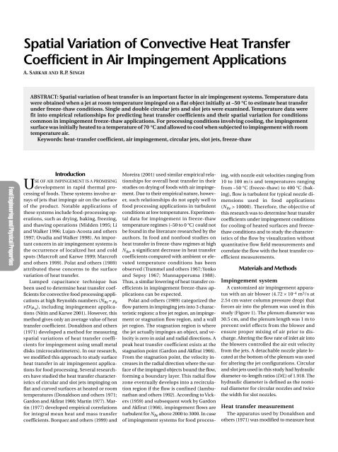 Spatial Variation of Convective Heat Transfer Coefficient in Air ...