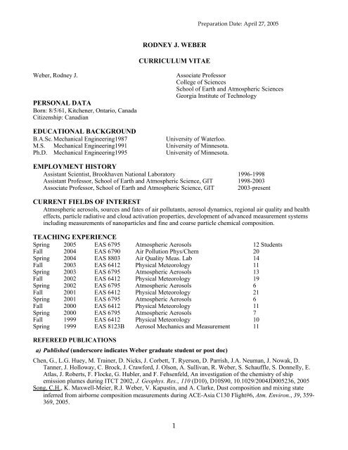 1 rodney j. weber curriculum vitae personal data educational ...