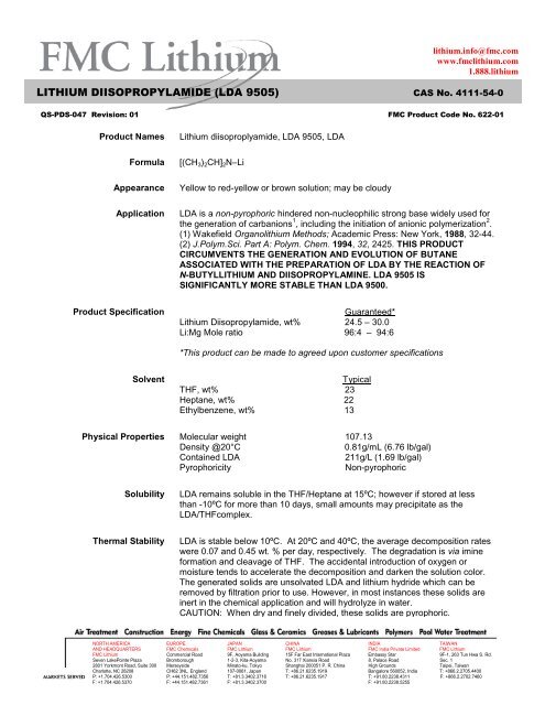 LITHIUM DIISOPROPYLAMIDE (LDA 9505) - FMC Lithium
