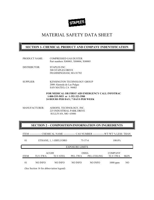 MATERIAL SAFETY DATA SHEET - Kensington
