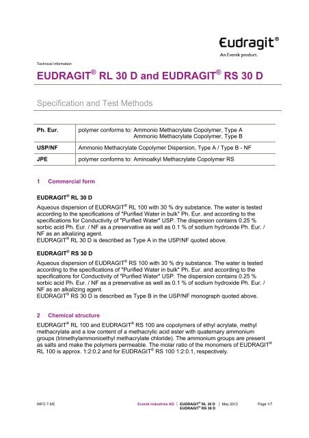 Eudragit Rl 30 D And Eudragit Rs 30 D Eudragit Evonik EUDRAGIT® FS 30