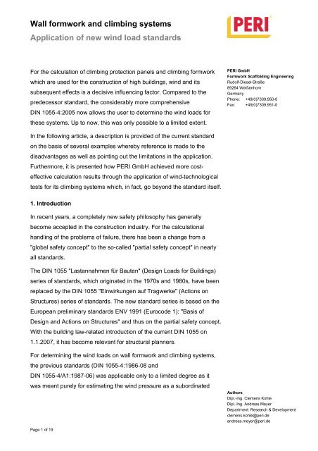 Wall formwork and climbing systems Application of new wind load ...