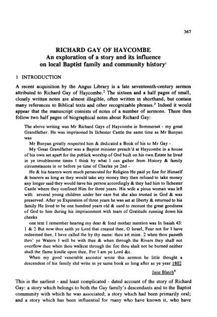 Richard Gay of Haycombe: An - BiblicalStudies.org.uk