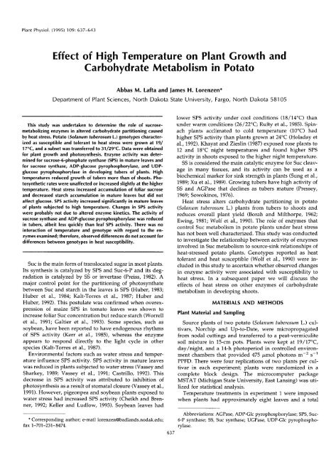 Effect of High Temperature on Plant Growth and ... - Plant Physiology