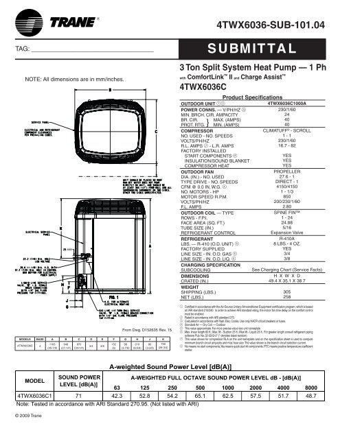 Trane Submittal 3 Ton Split System Heat Pump - 1 Phase with ...
