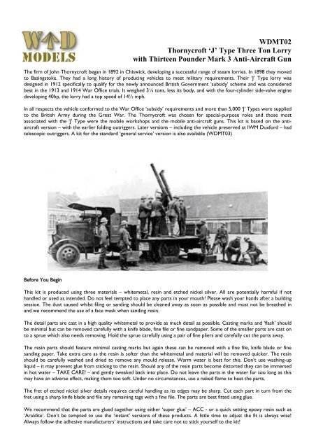 WDMT02 Thornycroft 'J' Type Three Ton Lorry with ... - W^D Models