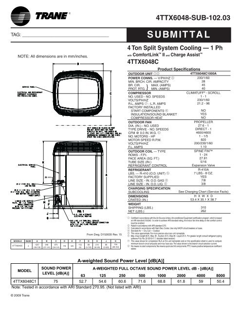 Trane Submittal 4 Ton Split System Cooling - 1 Phase with ...