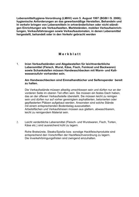 Merkblatt Lebensmittelhygiene