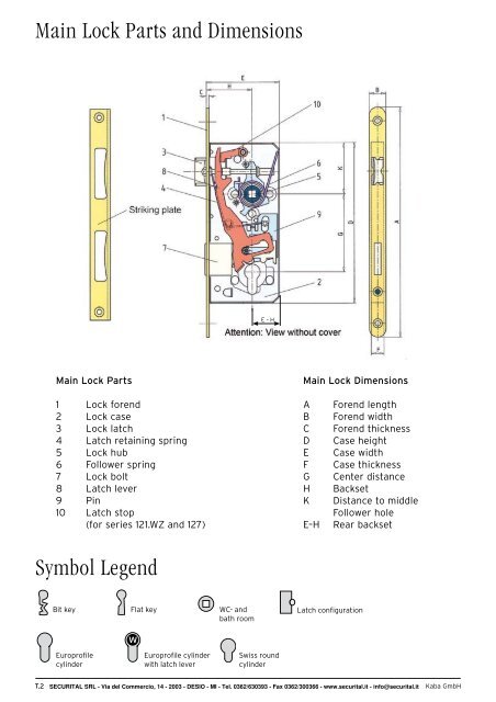 Main Lock Parts and Dimensions Symbol Legend - Securital srl