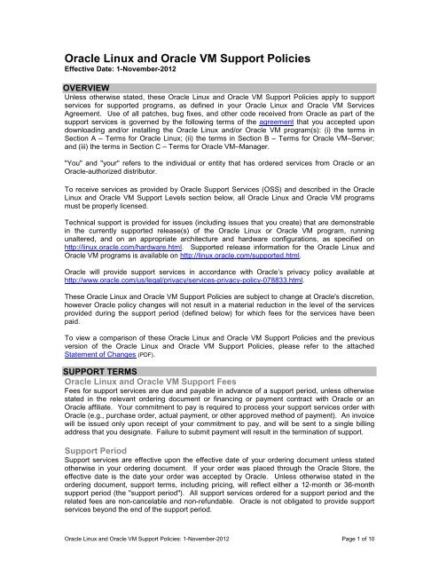 Oracle Linux and Oracle VM Support Policies
