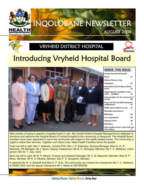 Vryheid hospital newsletter : August 2009 - KwaZulu-Natal ...