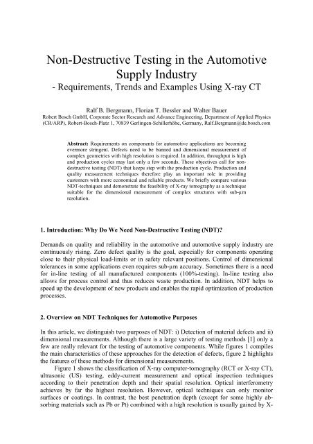 Non-Destructive Testing in the Automotive Supply Industry ... - NDT.net