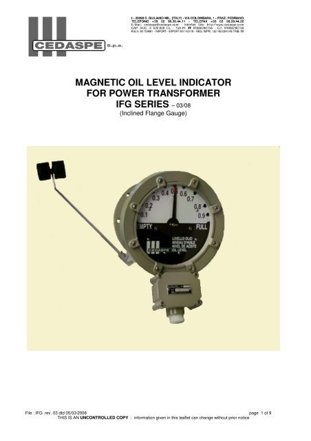 magnetic oil level indicator for power transformer ifg series - Cedaspe