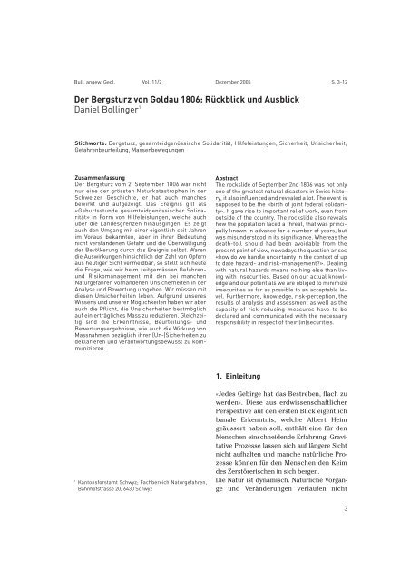 Der Bergsturz von Goldau: Rückblick und Ausblick - Bulletin für ... Der Bergsturz von Goldau: Rückblick und Ausblick - Bulletin für ...