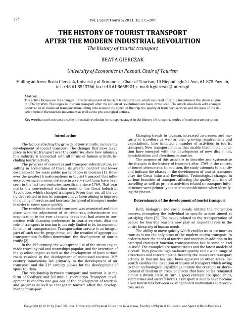 the history of tourist transport after the modern industrial revolution