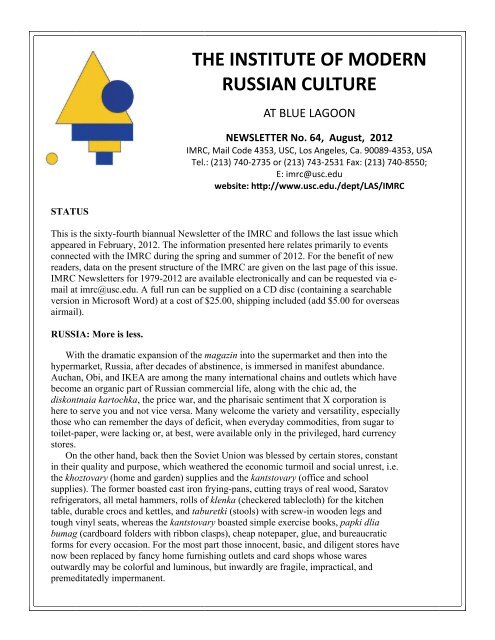 the institute of modern russian culture - University of Southern ...