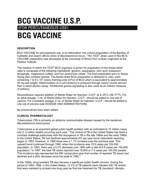 DESCRIPTION BCG VACCINE for percutaneous use, is an ... - Merck
