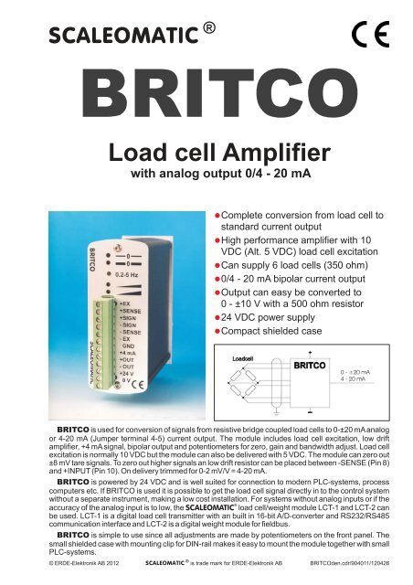 Load cell Amplifier with analog output 0/4 - 20 mA