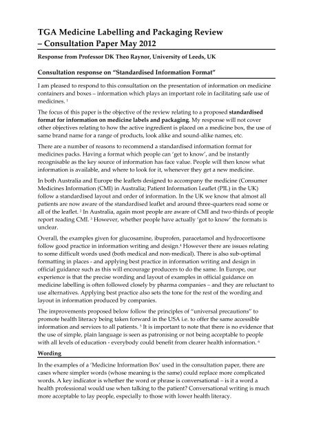 TGA medicine labelling and packaging review: response to TGA ...