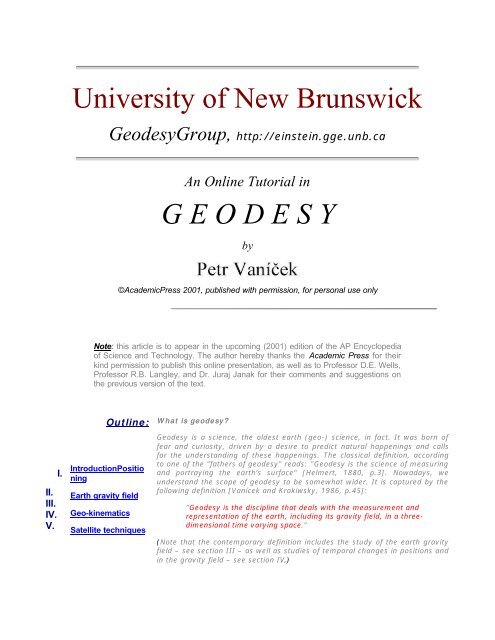 Online Tutorial in Geodesy - Geodesy & Geomatics Engineering ...