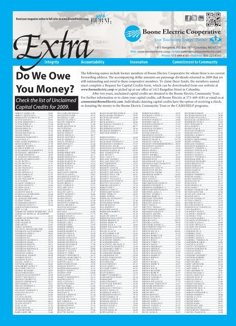 Unclaimed Capital Credits List - Boone Electric Cooperative
