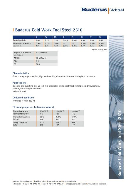 Buderus Cold W ork Tool Steel 2510 - Buderus Edelstahl GmbH