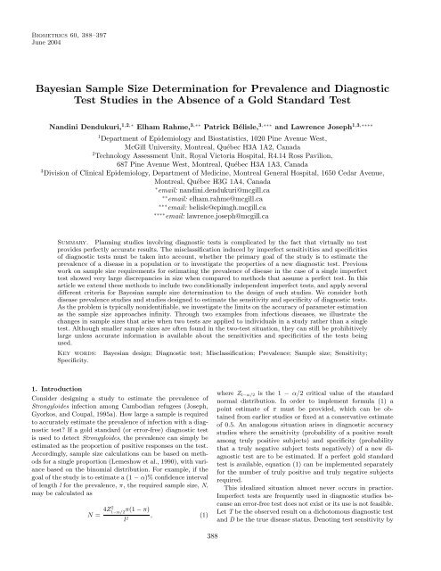Bayesian Sample Size Determination for ... - McGill University