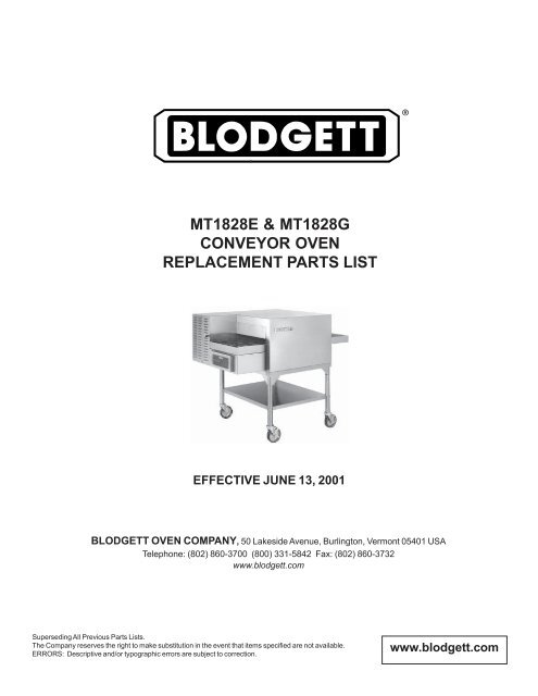 mt1828e & mt1828g conveyor oven replacement ... - Michael W. Buder