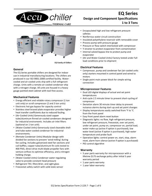1 to 3 ton (Accuchiller EQ Series) - Thermal Care