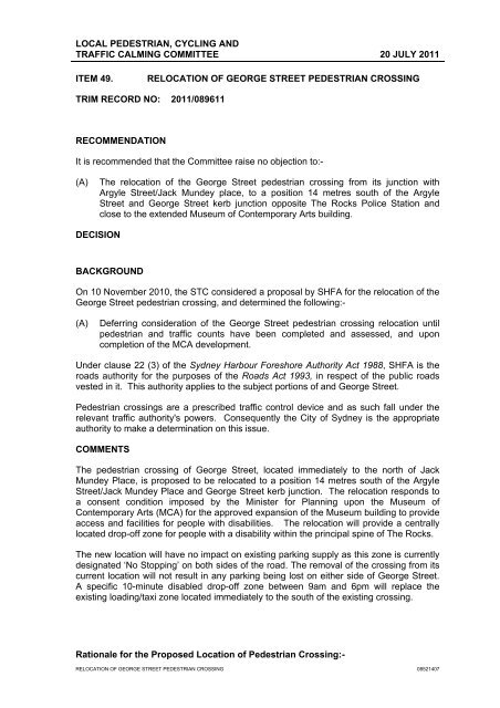 Jack Mundey Place Permanent Closure Traffic ... - City of Sydney