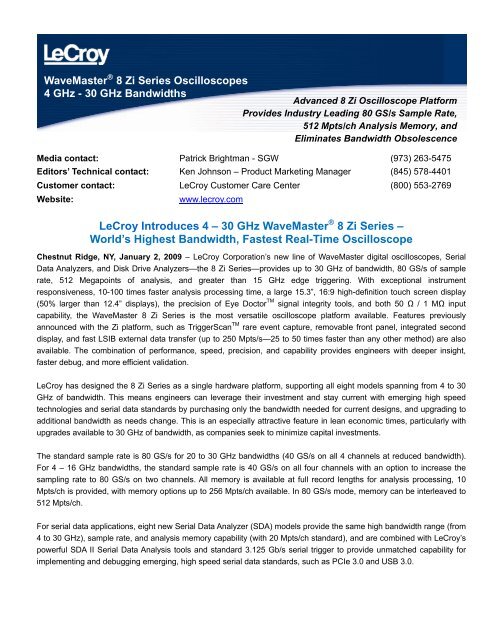 LeCroy WaveMaster 8 Zi Press Release