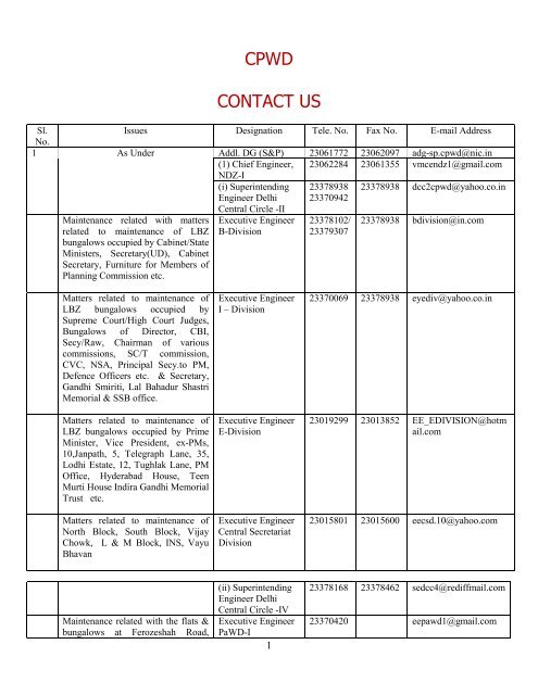 CPWD CONTACT US - Central Public Works Department