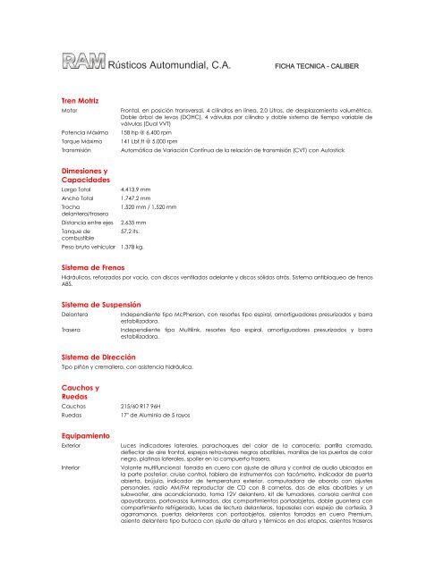 ficha técnica - Rústicos Automundial