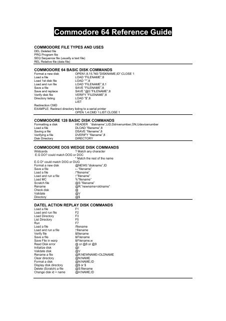 Commodore 64 Reference Guide - Commodore Free