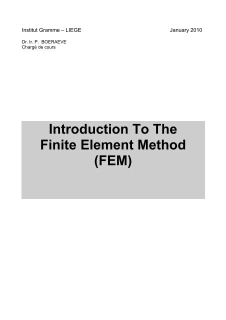 Introduction To The Finite Element Method Fem