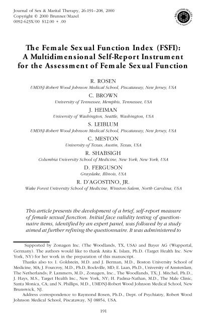 The Female Sexual Function Index Fsfi A Multidimensional Self