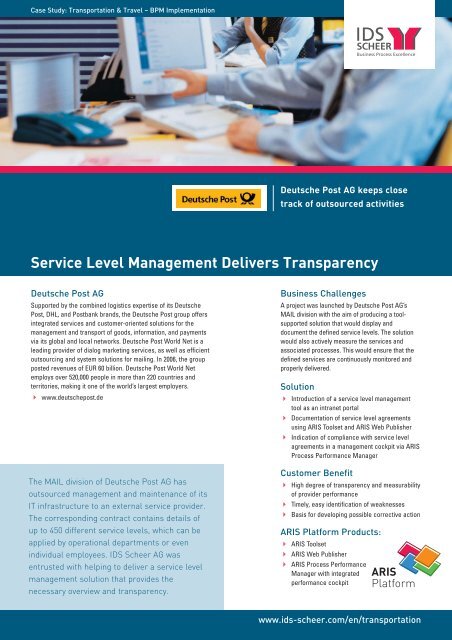 Service Level Management Delivers Transparency - IDS Scheer AG