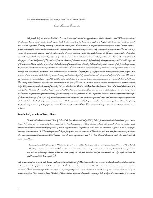 The abode of evil: the female body as a symbol in Louise Erdrich's ...