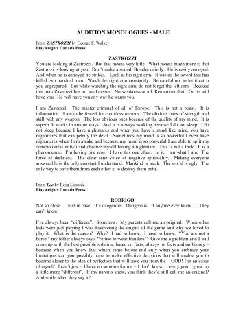 INTO THE WOODS AUDITION MONOLOGUES