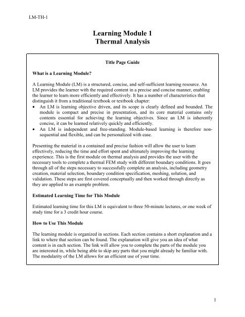 Learning Module 1 Thermal Analysis - Femlearning.org