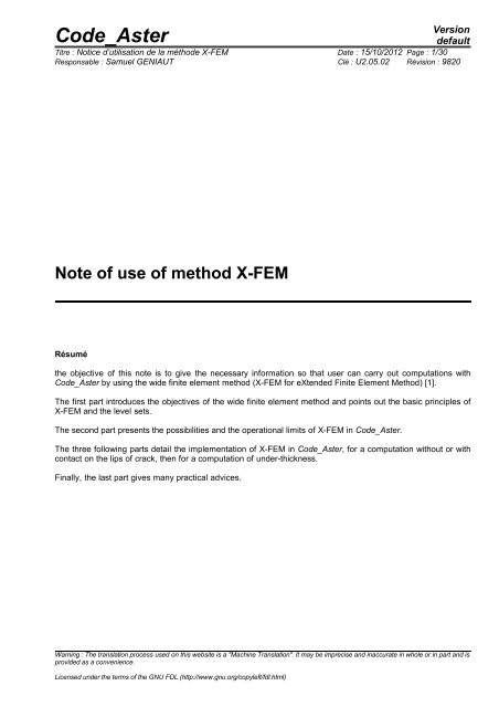 [U2.05.02] Operating Instructions for the X-FEM - Code_Aster