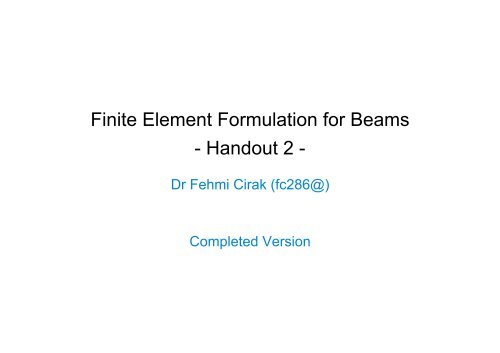 Finite Element Formulation for Beams - Handout 2