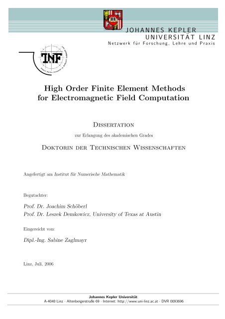 High Order Finite Element Methods for ... - hp-FEM - JKU