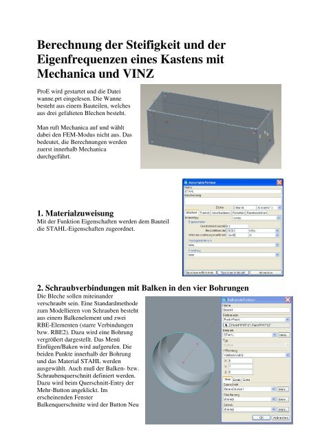 Berechnung der Steifigkeit und der Eigenfrequenzen eines Kastens ...