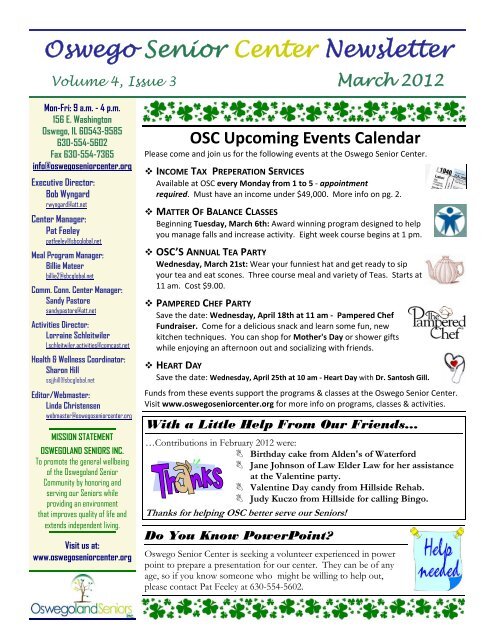Oswego Senior Center Newsletter